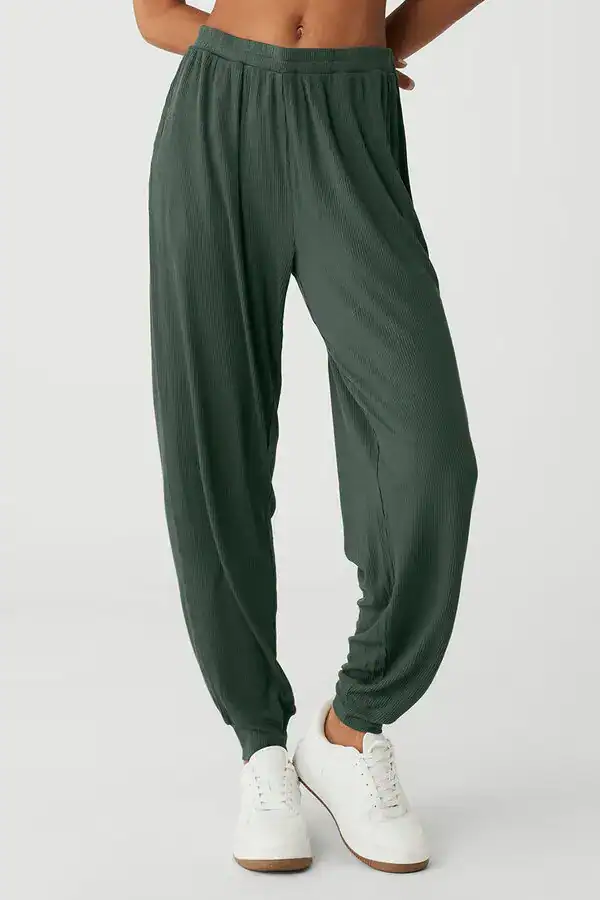 Alo Yoga High-Waist Ribbed Whisper Pants - Dark Cactus | Editorialist